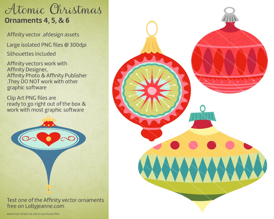 Mid Century Atomic Christmas Three Tree Ornaments (4, 5 & 6) Affinity ...
