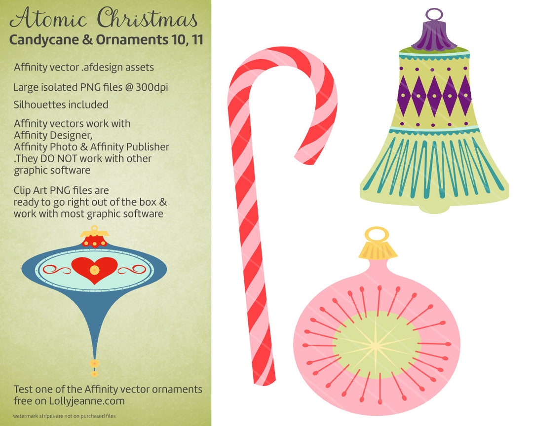 Mid Century Atomic Christmas Candycane & Two Christmas Tree Ornaments ...