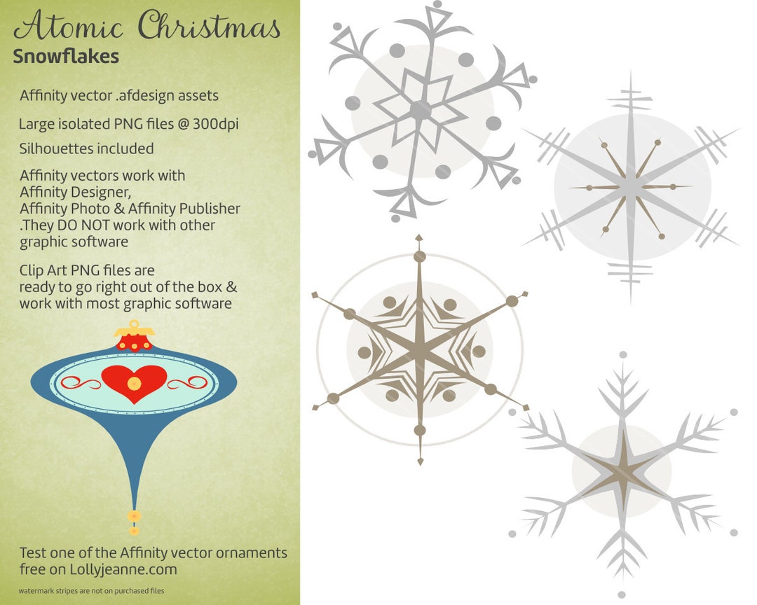 Mid Century Atomic Christmas Four Snowflakes Affinity Designer Vector ...