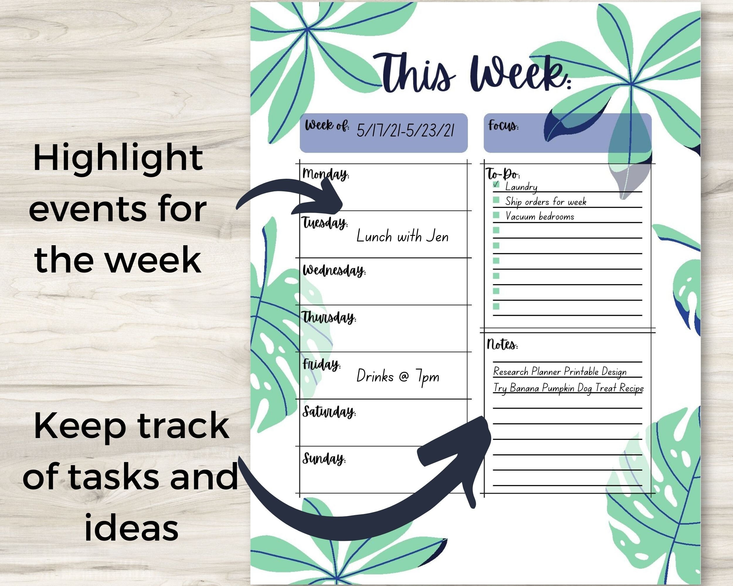Weekly Planner Printable | Leafy Style, Weekly Schedule, To-do List ...