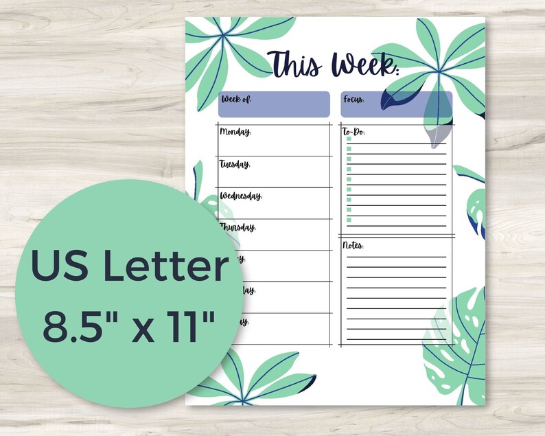 Weekly Planner Printable | Leafy Style, Weekly Schedule, To-do List ...