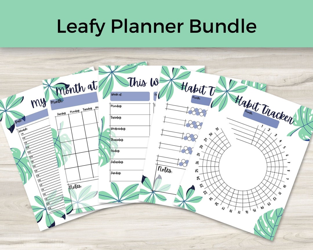 Planner Bundle Printable Pack | Leafy Style, Daily, Weekly, and Monthly ...