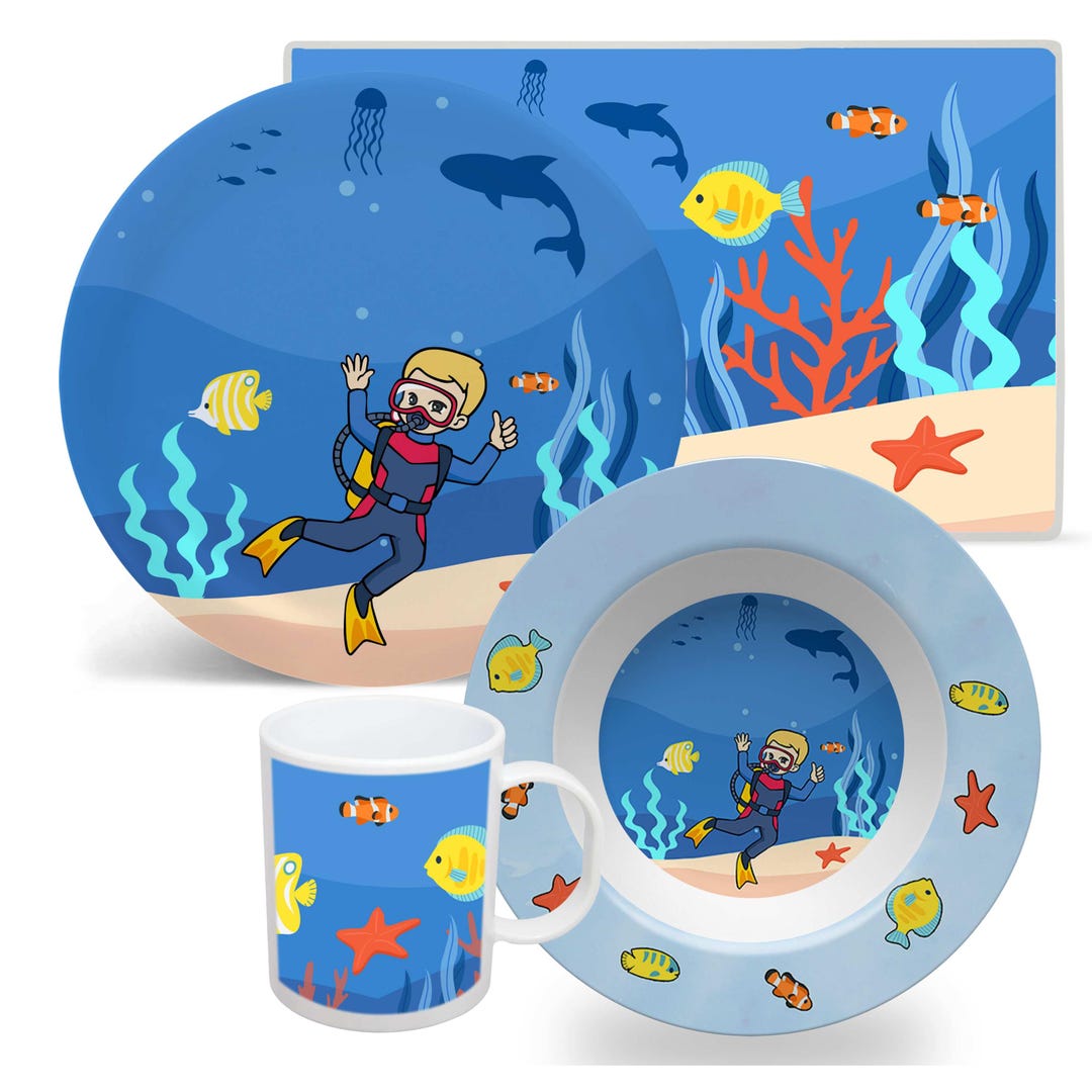 Personalized Kid Ocean Theme Plate Set - Children's Dinnerware - BPA ...