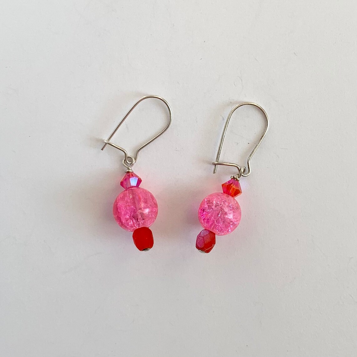 Fun Hot Pink Bead on Sterling Silver Earwire Dangle Earrings - Etsy