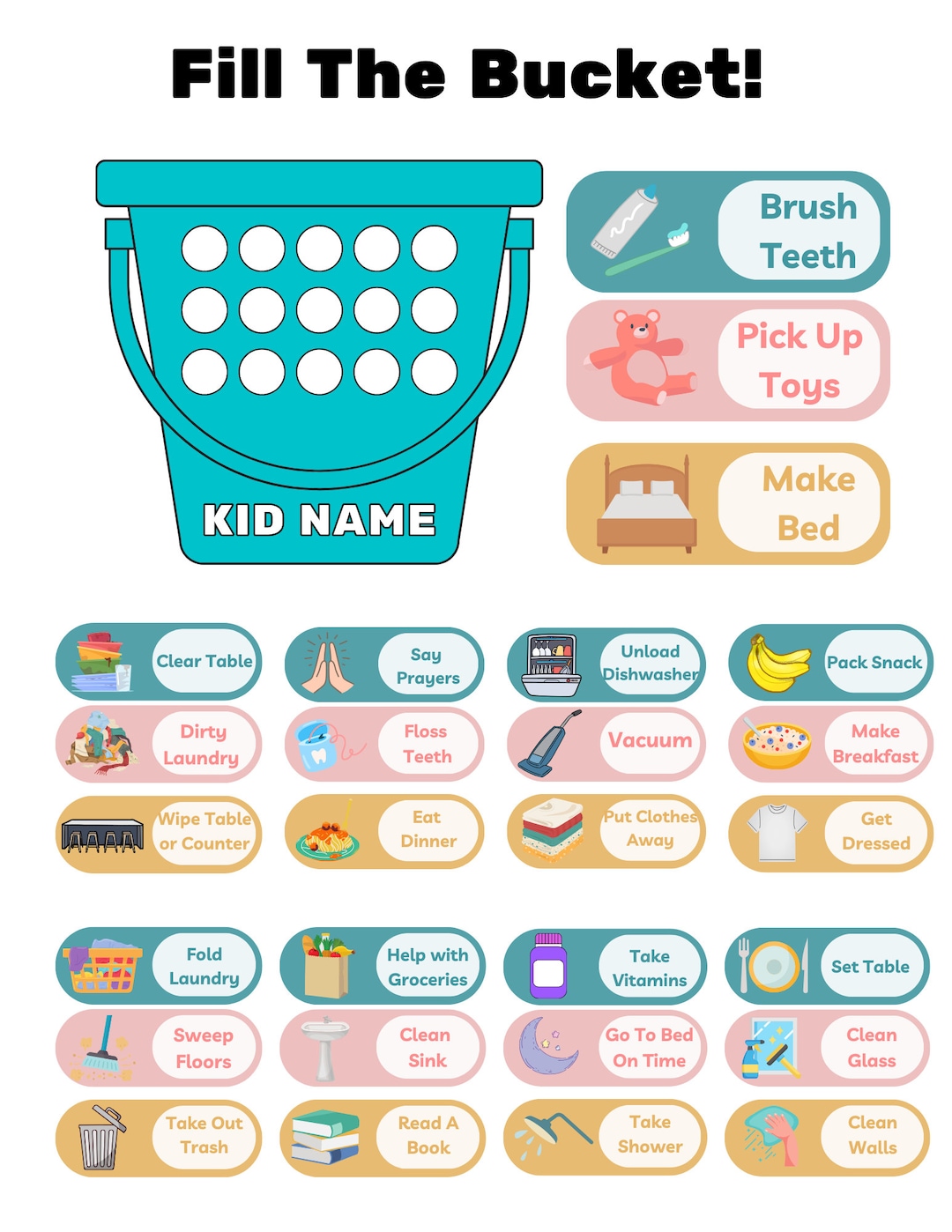Fill Your Bucket Chore and Routine Chart Canva Template - Etsy