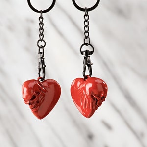 3D Printed Retro Skull Heart Keychain - Hand Painted in Red, Pink, or ...