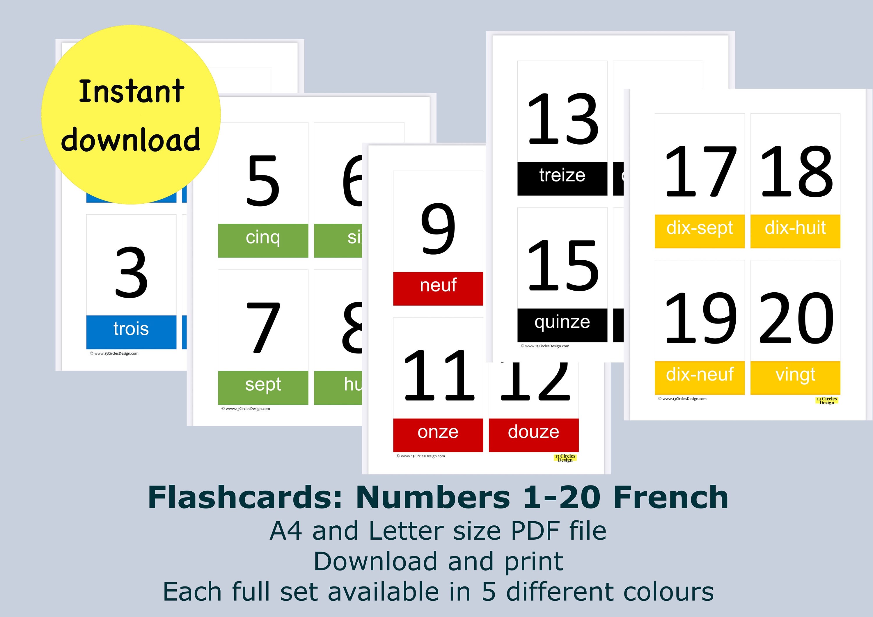 Numbers 1 to 20 in FRENCH Printable Flashcards Preschool | Etsy