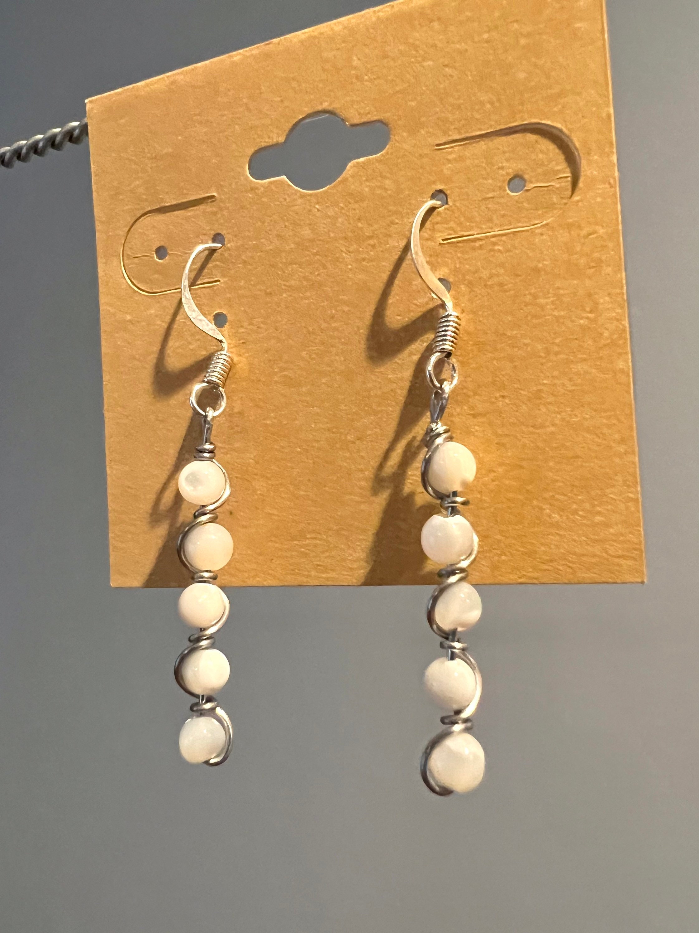 White Mother of Pearl Wire Wrapped Earrings - Etsy