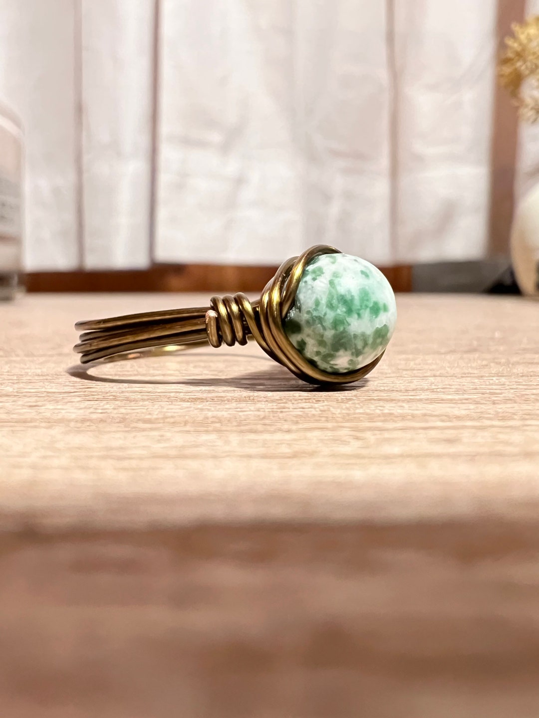 Green Lace Stone Wire Wrapped Ring - Etsy