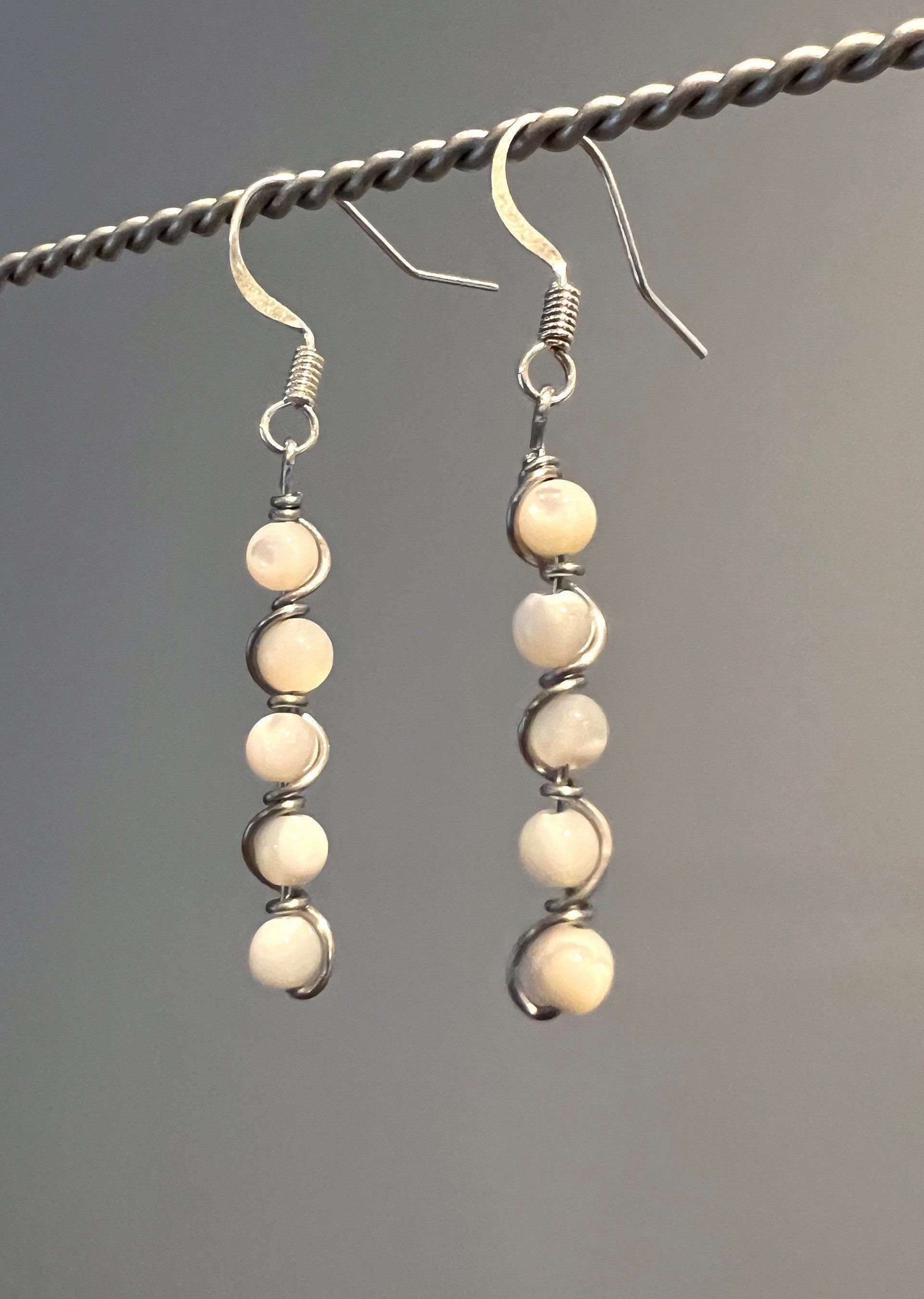 White Mother of Pearl Wire Wrapped Earrings - Etsy