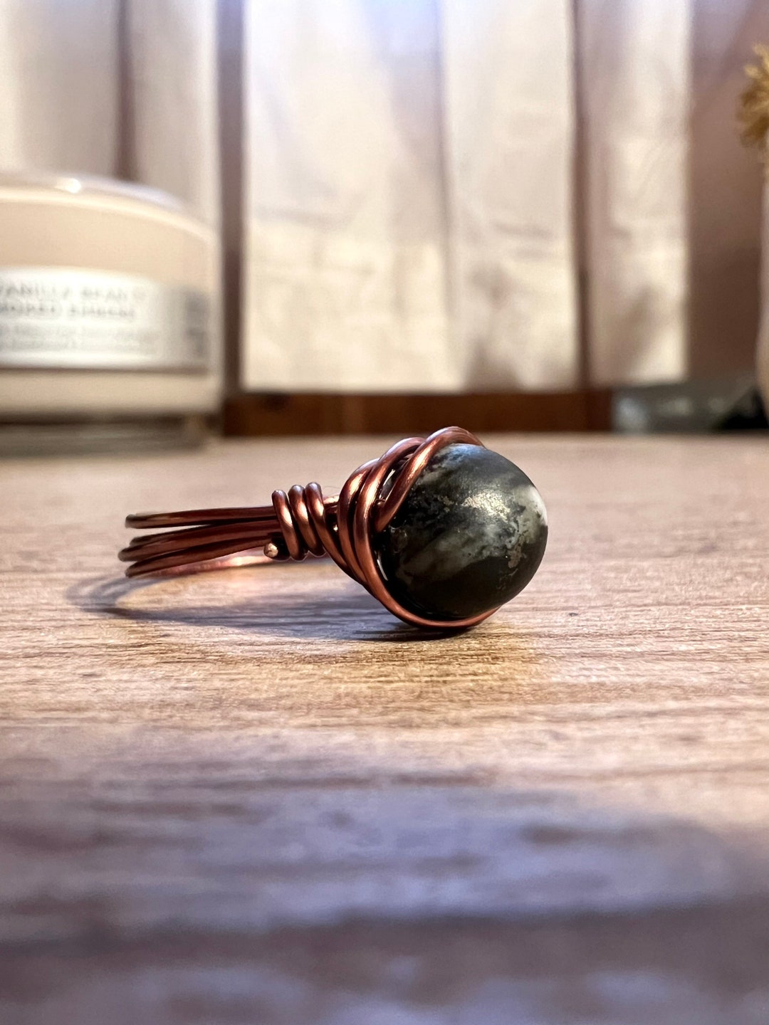 Black Network Stone Wire Wrapped Ring - Etsy