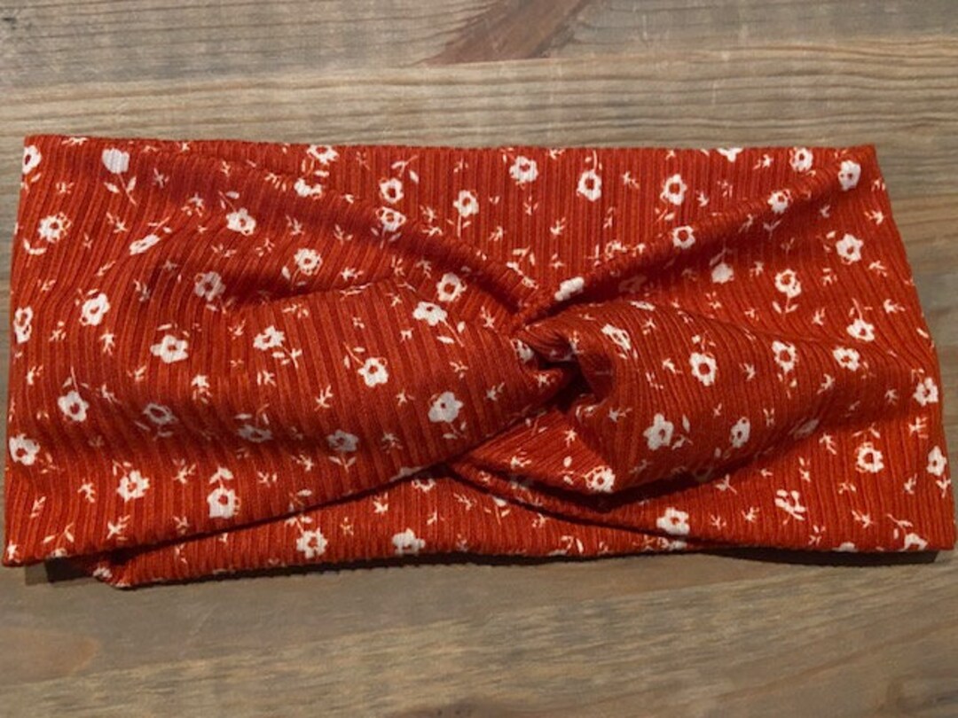 Orange Rust With Tiny White Flowers, Soft Twist Turban Headband, Twist ...
