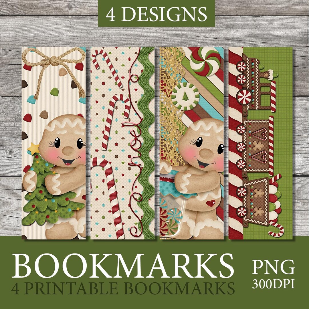 Gingerbread Set of 4 PRINTABLE Bookmarks PNG, Sublimation, Cricut Craft ...