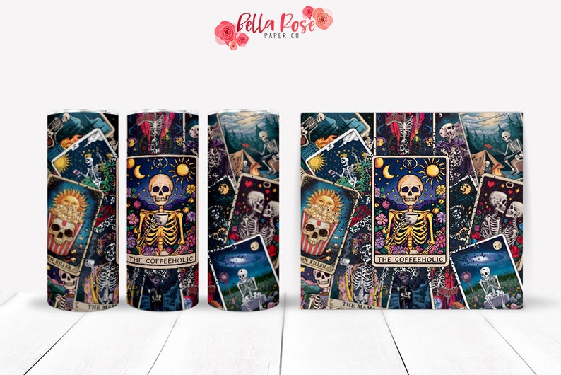 Coffeeholic Tarot Card 20oz Skinny Tumbler Wrap Digital Design for ...