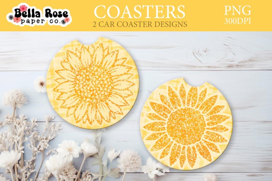 Sunflower Car Coasters Digital Design for Sublimation, Keychain PNG ...