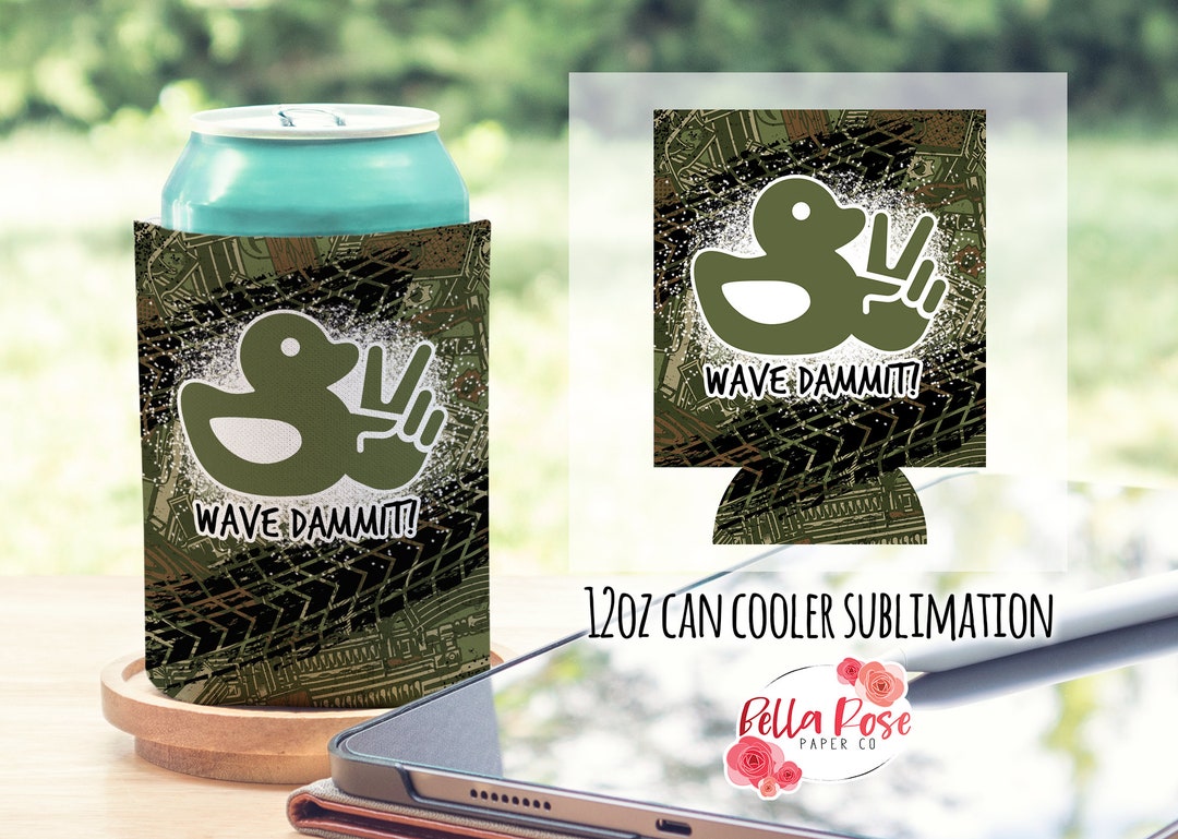 Wave Dammit Camo 4x4 Duck Can Cooler 12oz Koozie Digital Design for ...