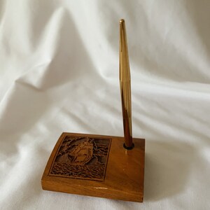 Vintage Wooden Pen Holder With Ship Carved Into Base - Etsy