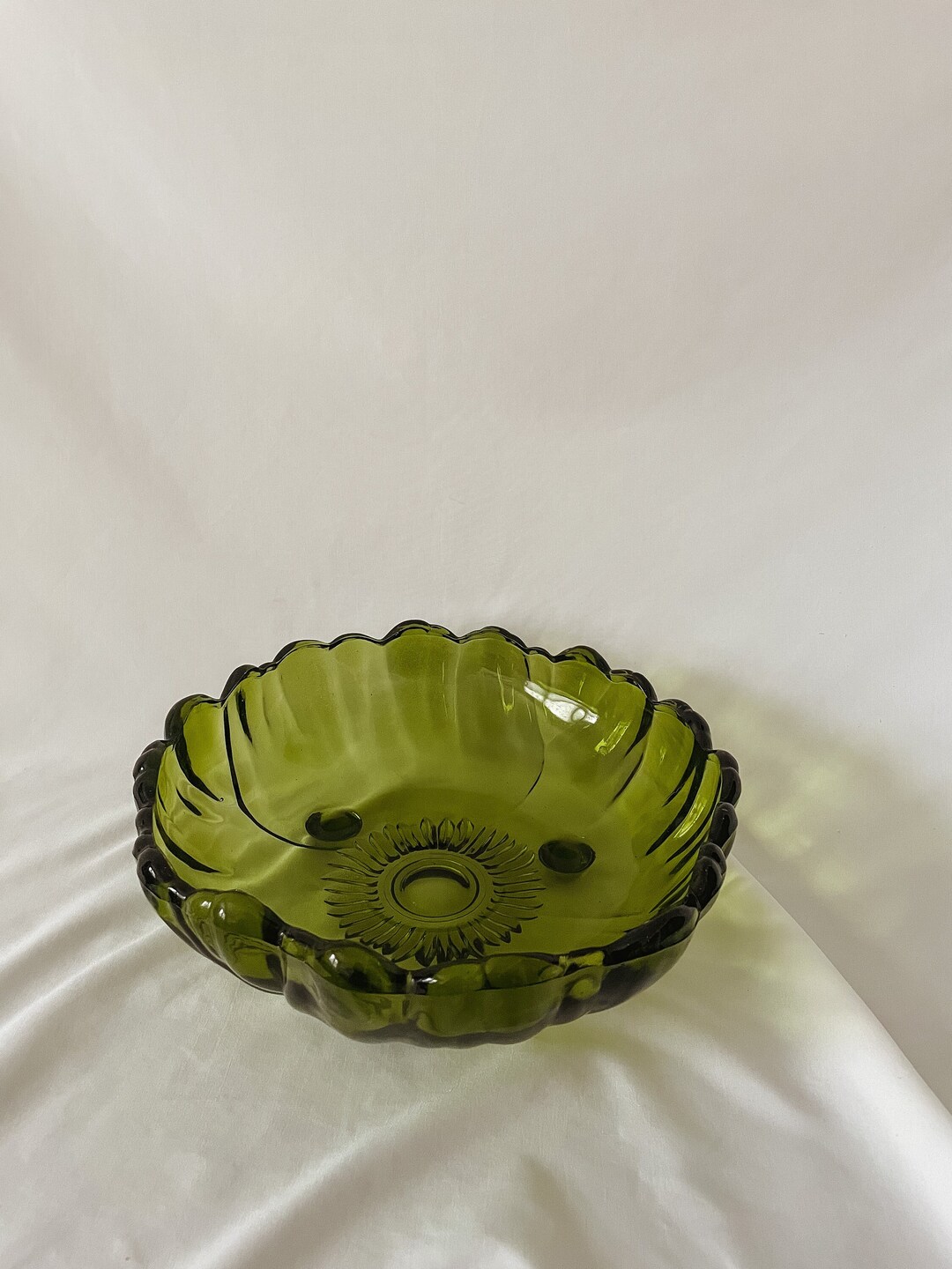 Vintage Green Glass Flower Dish - Etsy