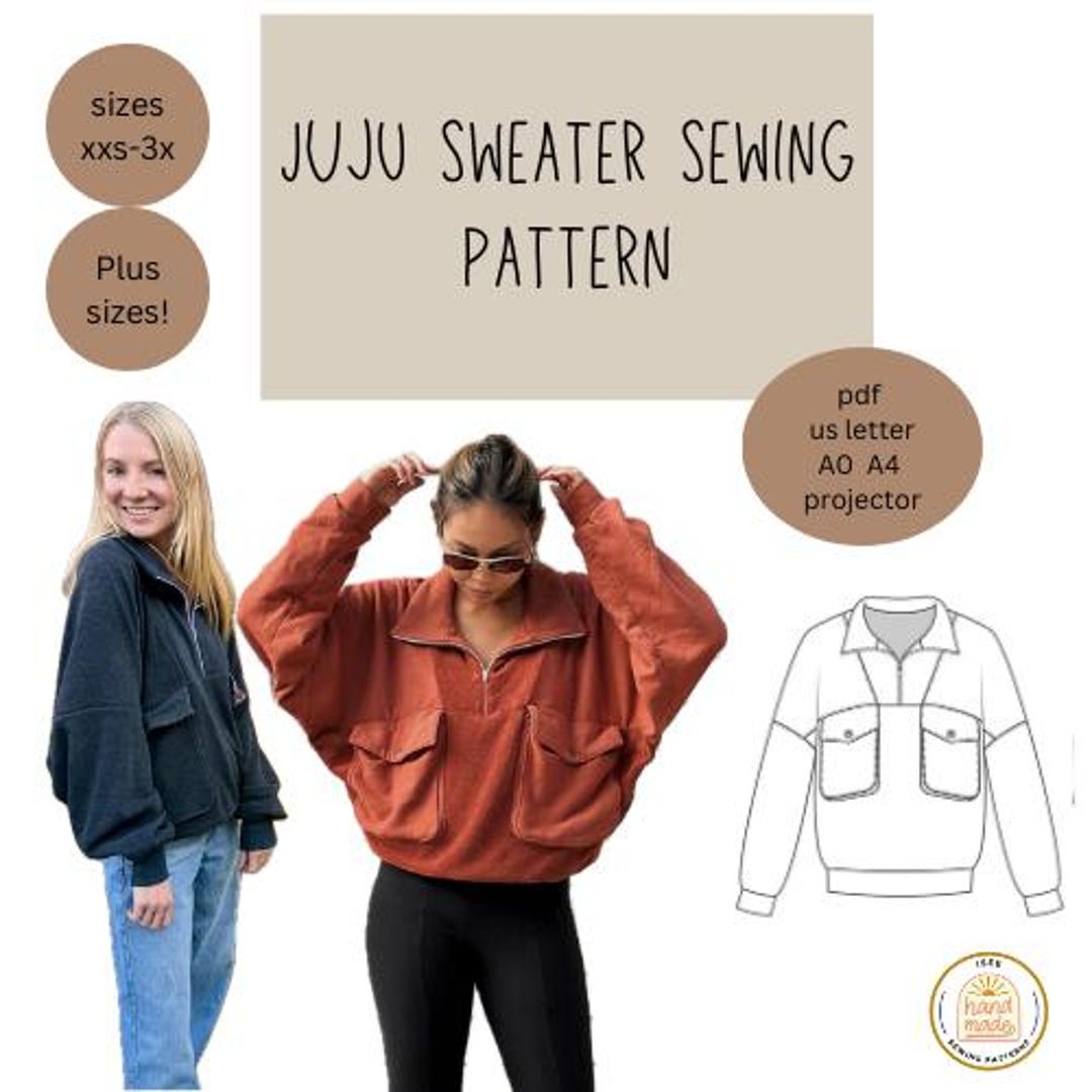 Quarter Zip Sweatshirt Pattern PDF Sewing Plus Size Oversized Fit XXS ...