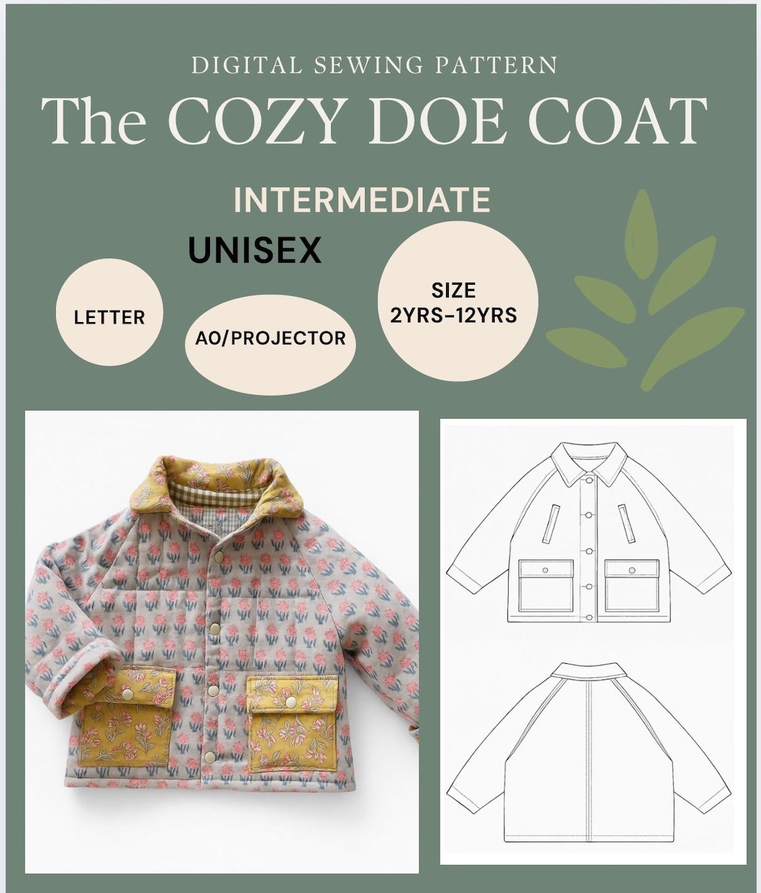 PDF Sewing Pattern Quilted Jacket Sizes 2Y to 12Y Projector A0 and ...