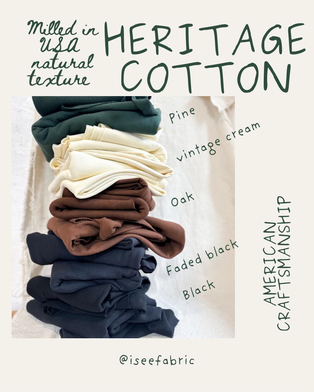 Heritage Premium USA Milled Cotton French Terry Fabric Heavyweight Knit ...
