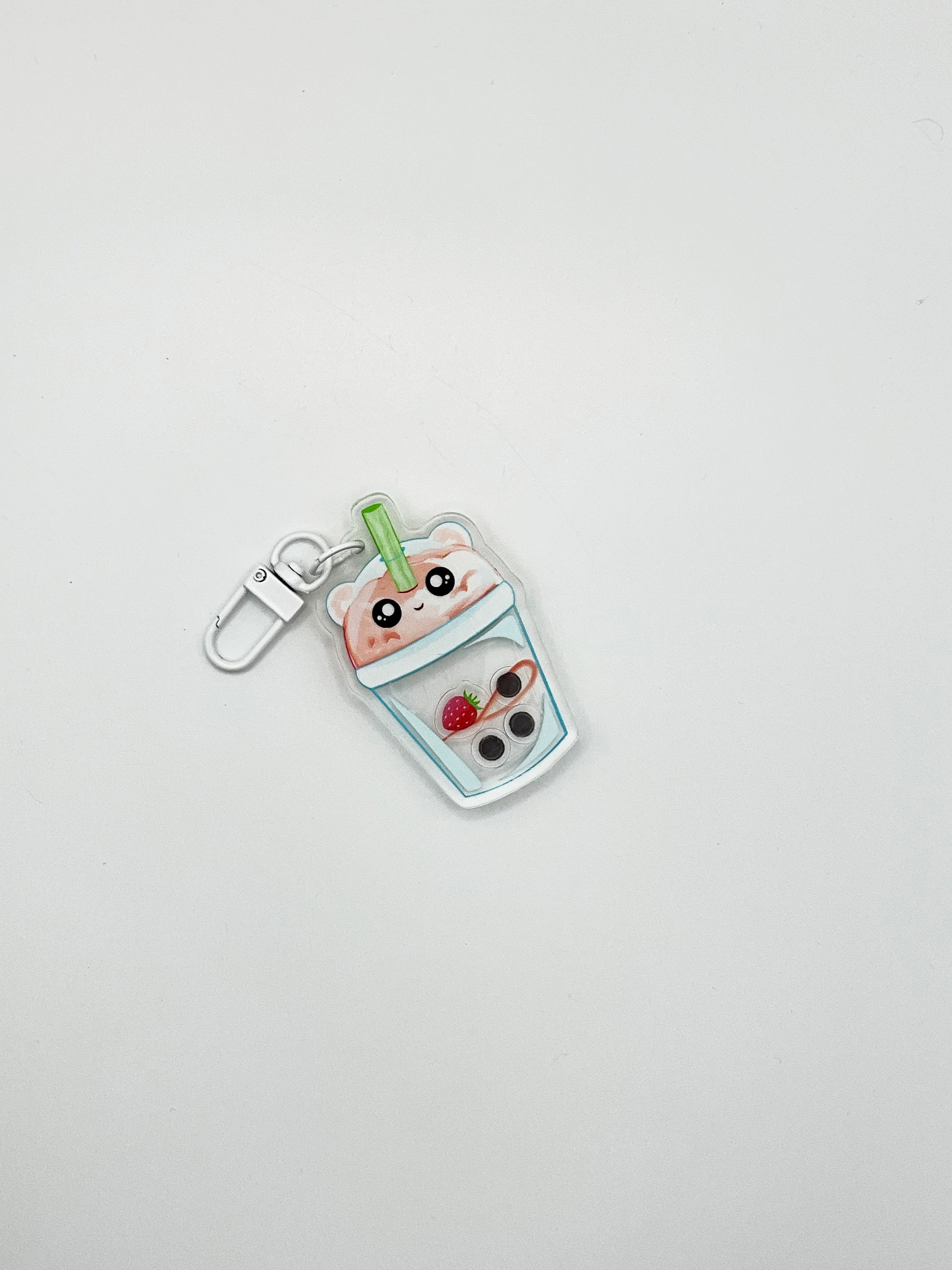 Cute Strawberry Boba Milk Tea Recycled Acrylic Shaker Keychain - Etsy