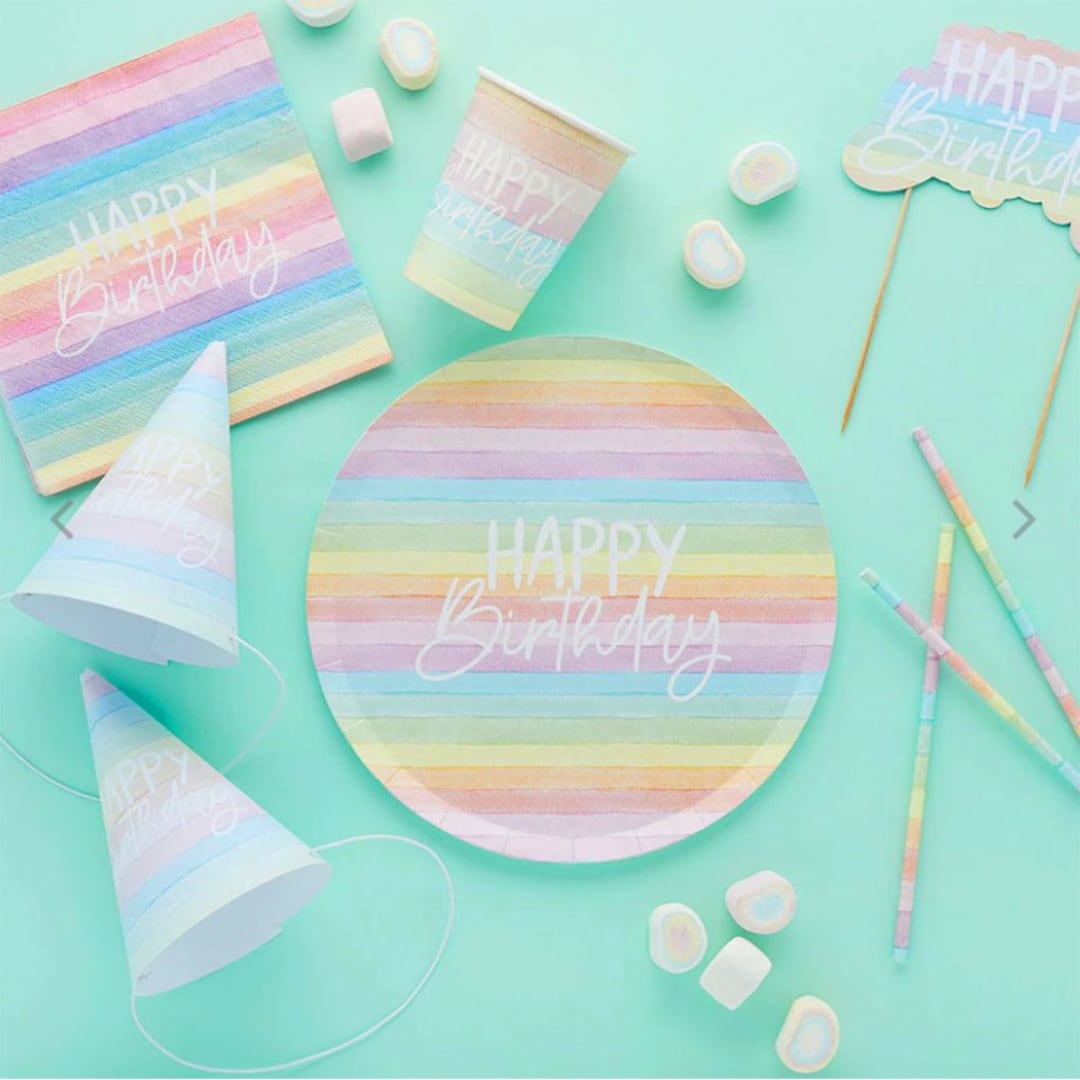 8 Pastel Rainbow Party Plates, Pastel Rainbow Birthday Decorations ...