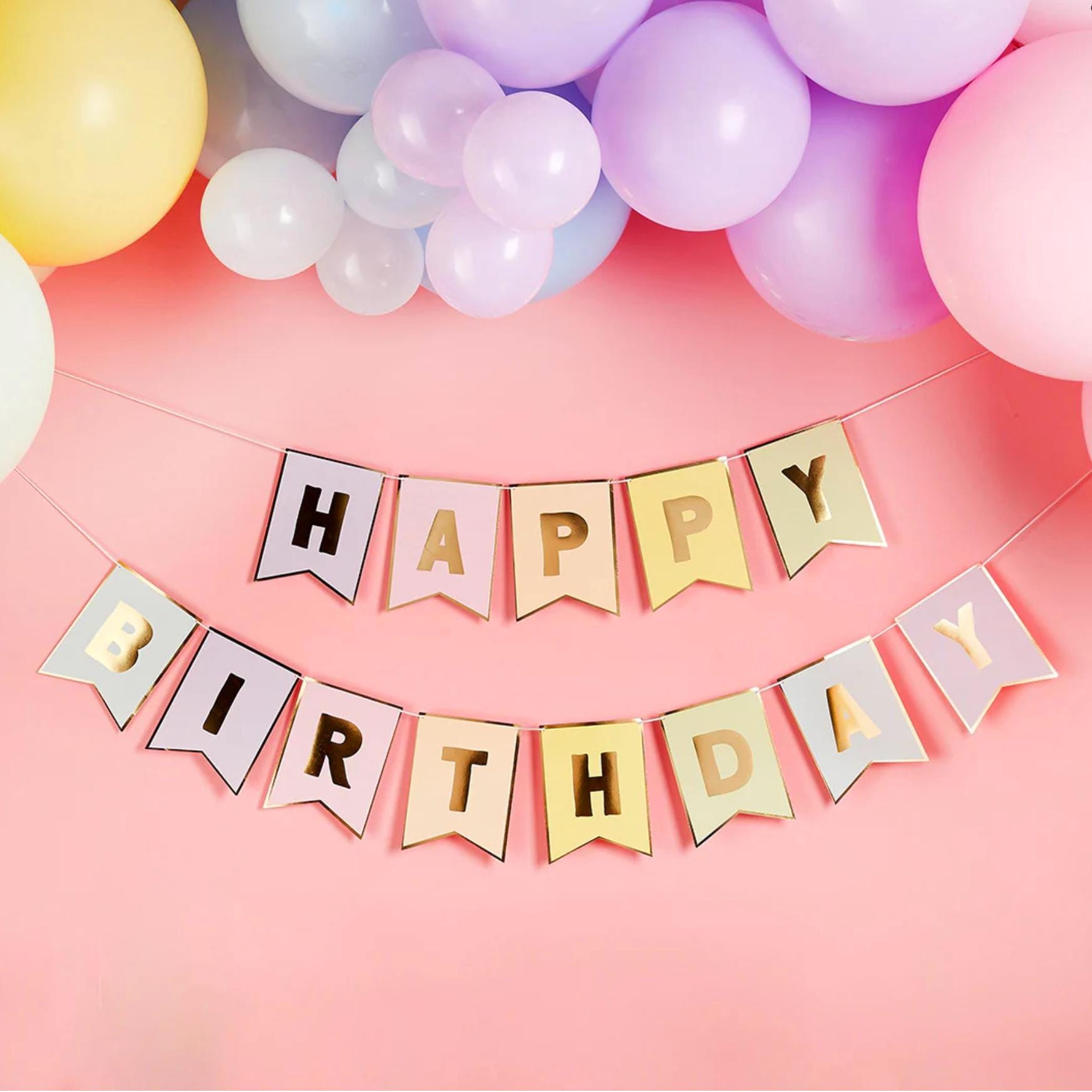 Pastel Rainbow Happy Birthday Flag Bunting, Pastel Happy Birthday ...