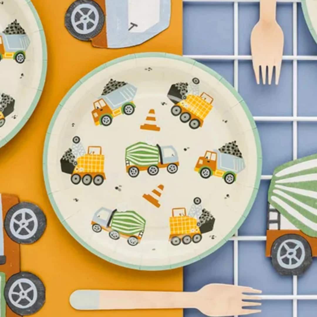 6 Construction Themed Plates, Construction Party Plates, Construction ...
