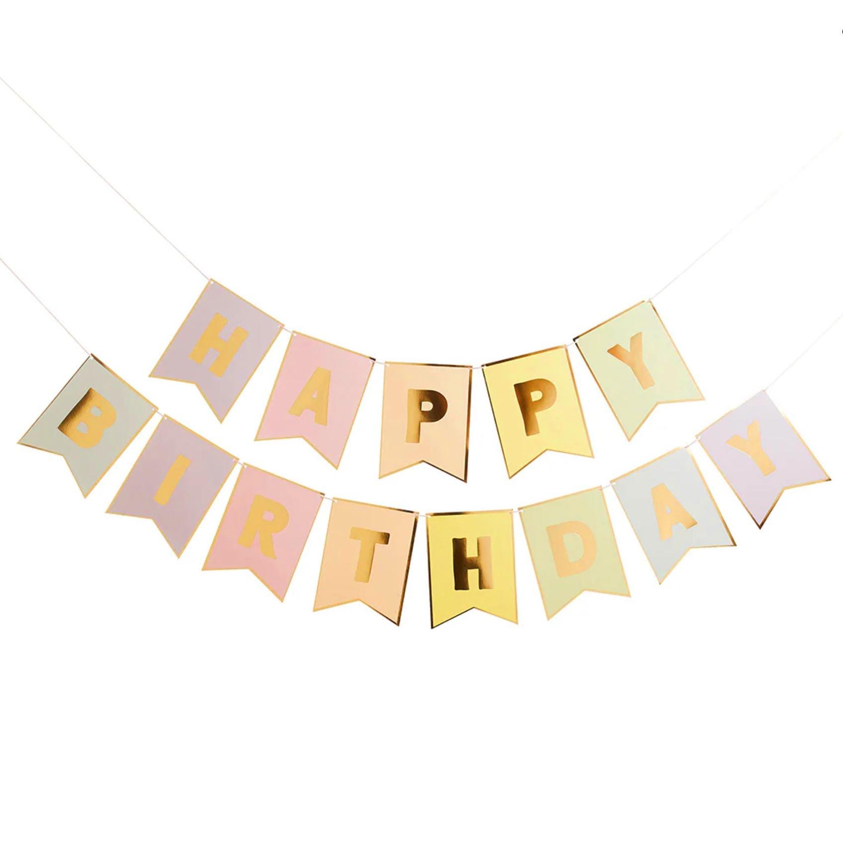 Pastel Rainbow Happy Birthday Flag Bunting, Pastel Happy Birthday ...
