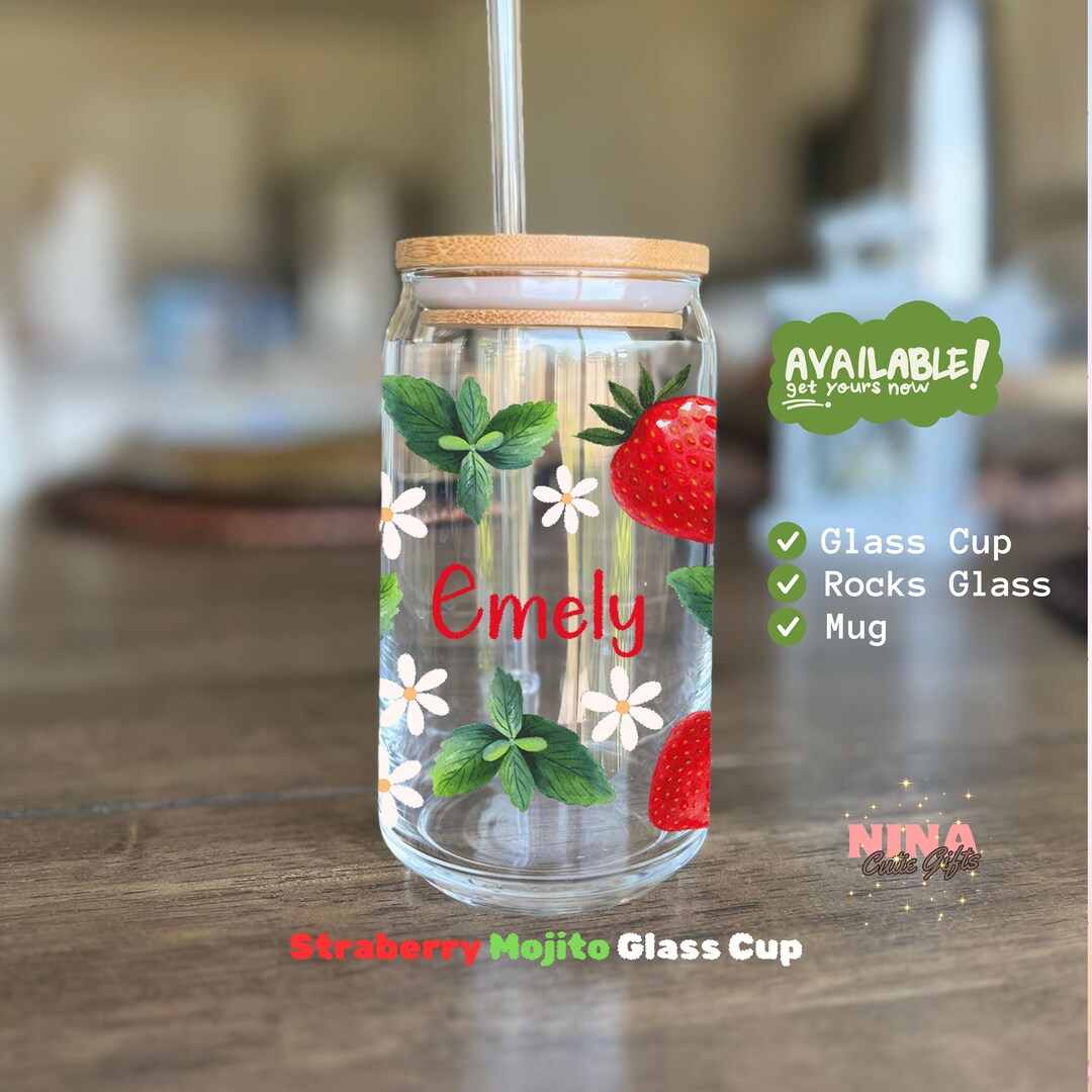 Strawberry Glass Cup 16oz Strawberry Tumbler Cup Strawberry Glasses ...