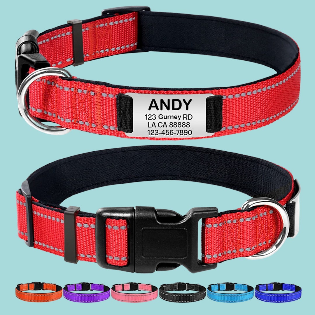 Personalized Dog Collar,reflective Nylon Puppy Collar With Engraved ...