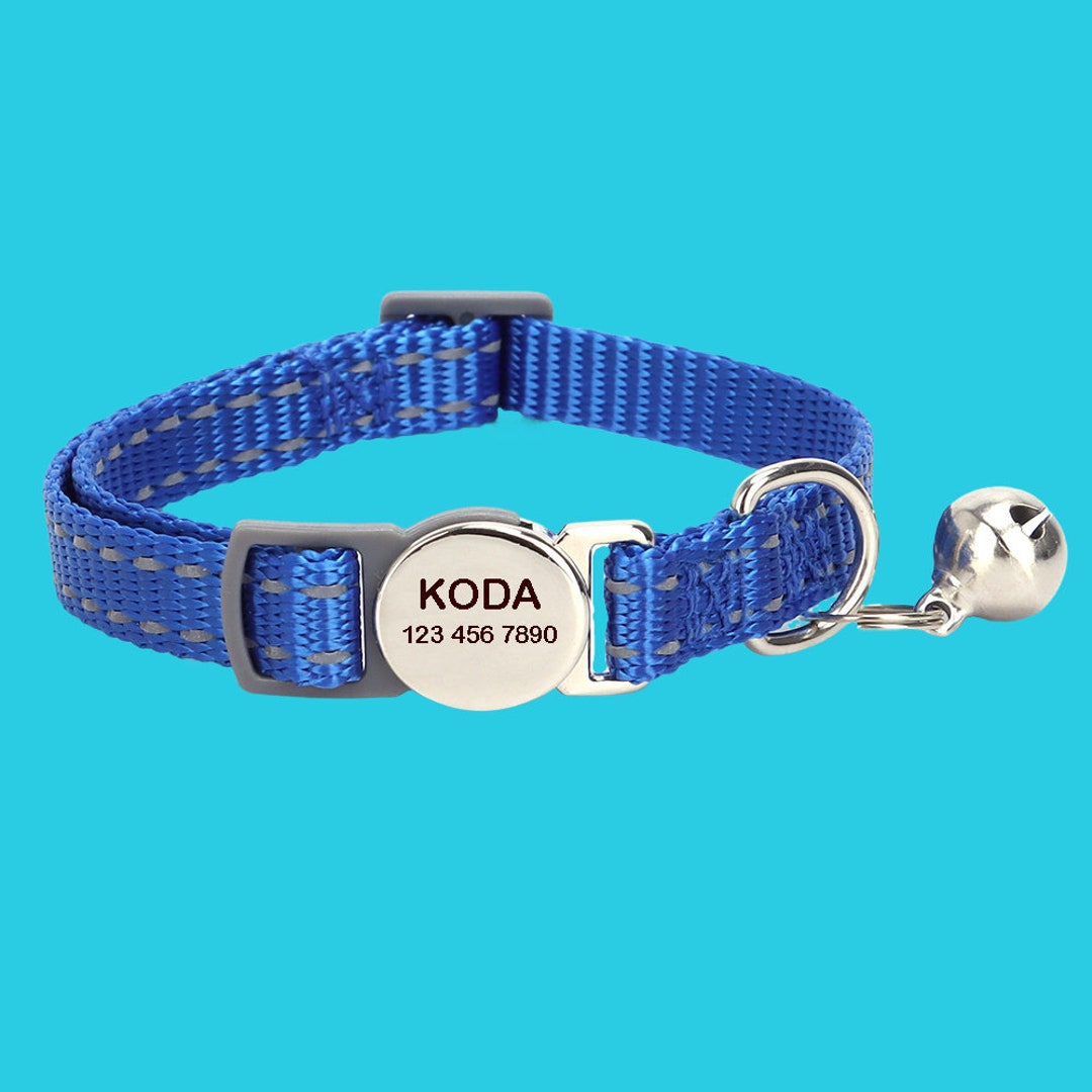 Reflective Blue Cat Collar: Personalized Engraved Nylon With Bell - Etsy