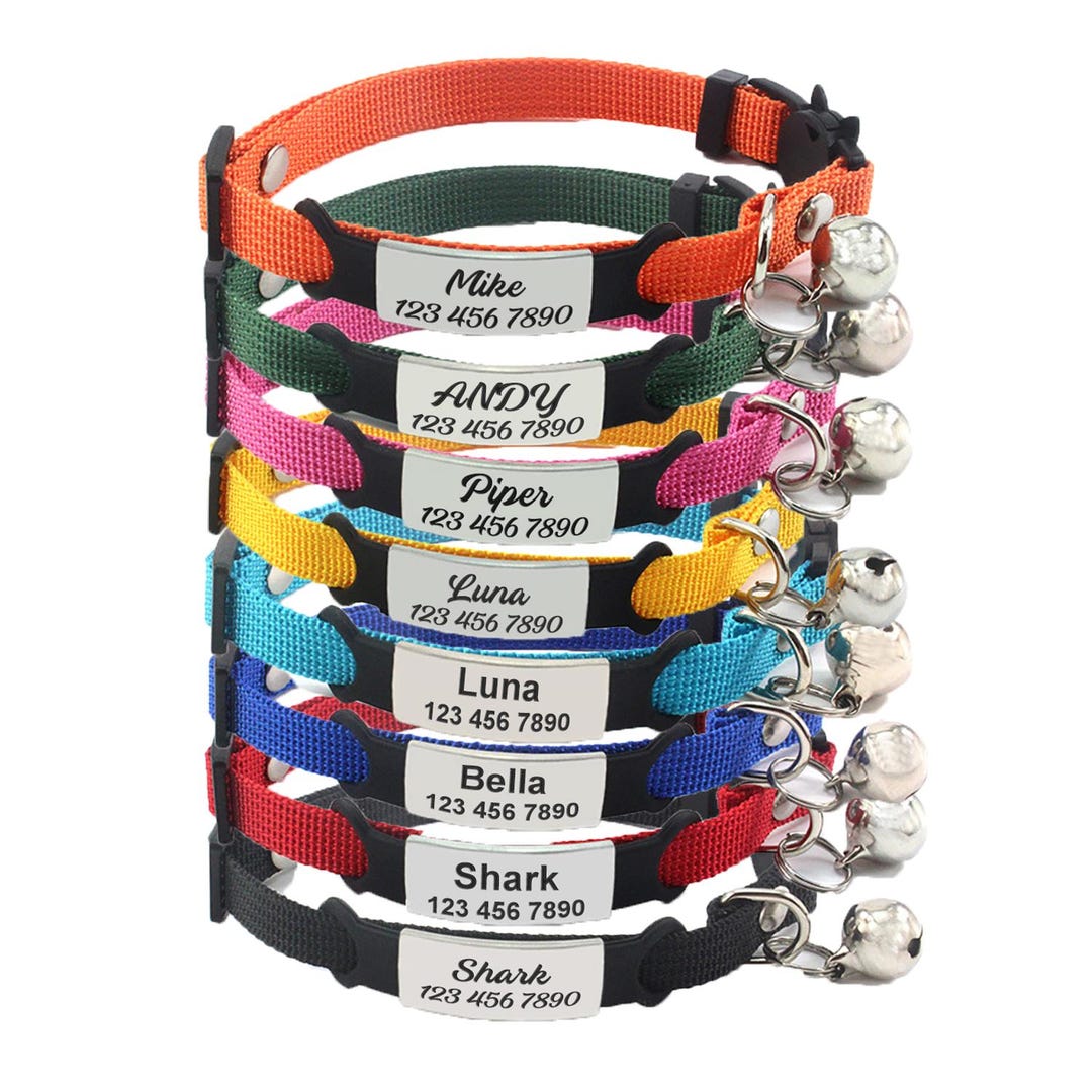 Personalized Nylon Cat Collar, Adjustable Anti-lost Engraved Collar for ...