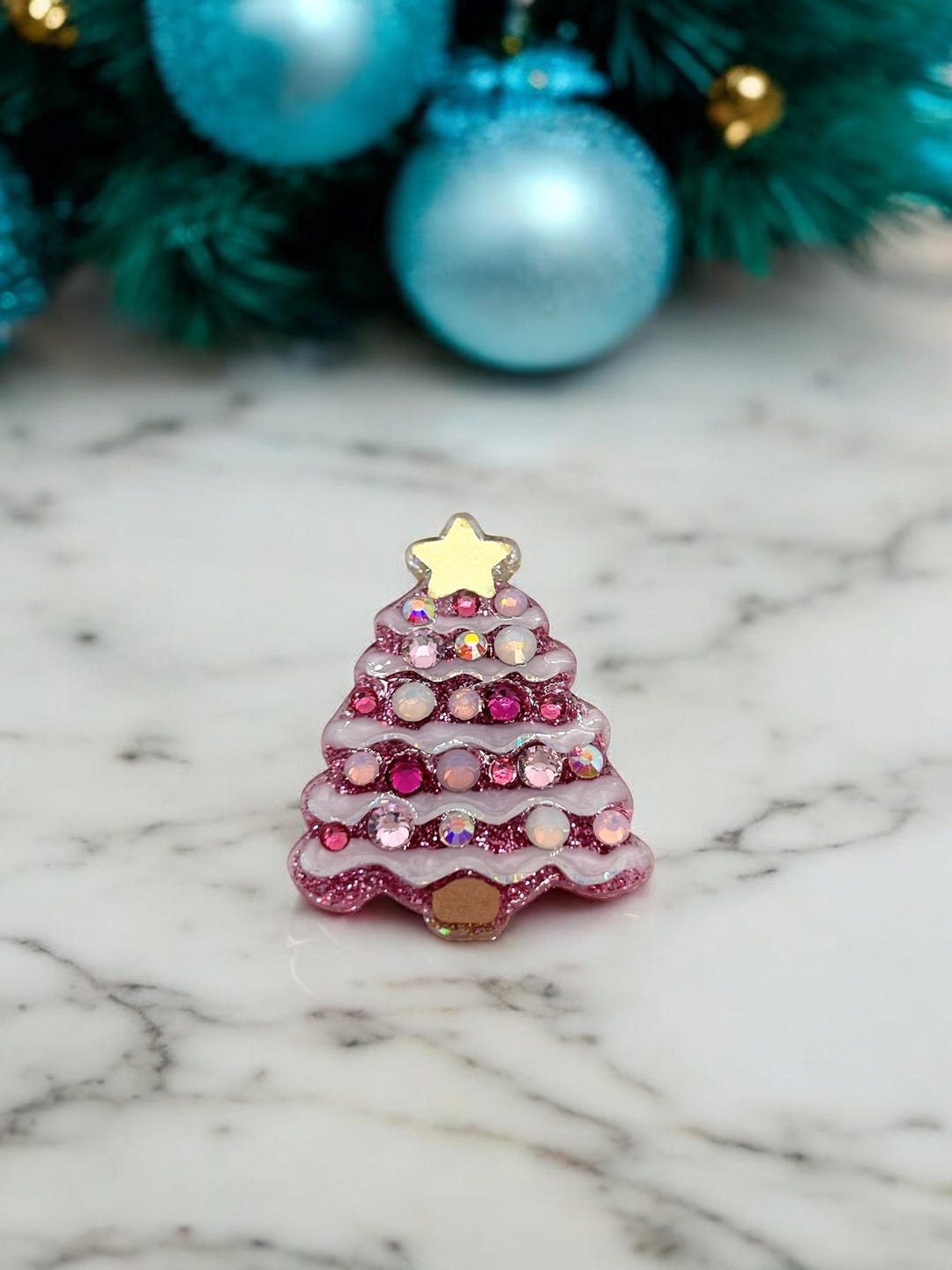Pink Christmas Tree With Rhinestone Lights, Badge Reel, Christmas Tree ...
