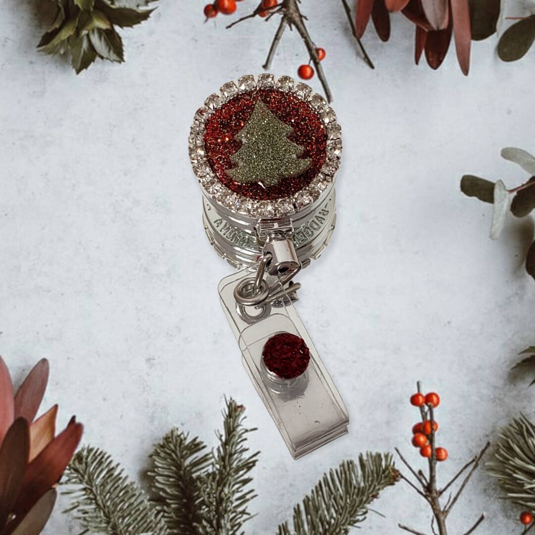 Red Christmas Tree Retractable Badge Reel, ID Holder, Work Id Holder ...