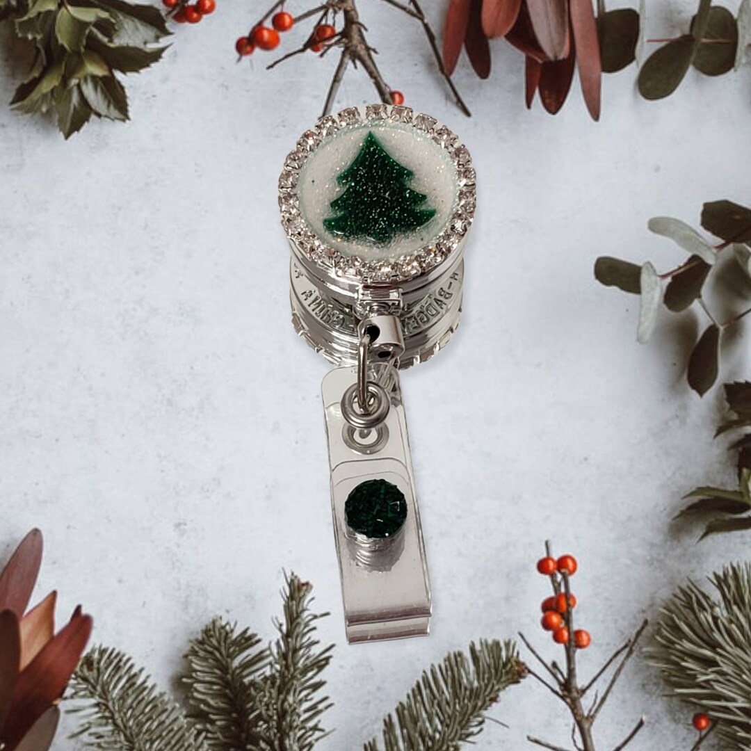 Green Christmas Tree Retractable Badge Reel, ID Holder, Work Id Holder ...
