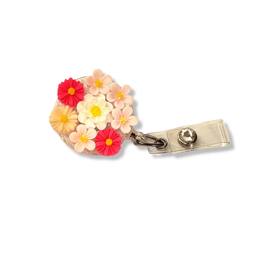 Pink Spring Flower Retractable Swivel Badge Real. Boho Flowers for ...