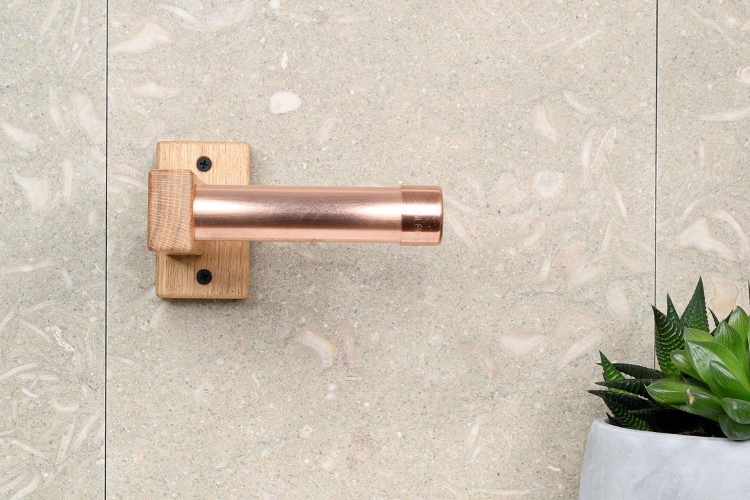 Industrial Copper Pipe Toilet Roll Holder - Handmade Oak Toilet Roll ...