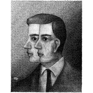 Double Face Man Picture, Original Ink Drawing, Unique Abstract ...