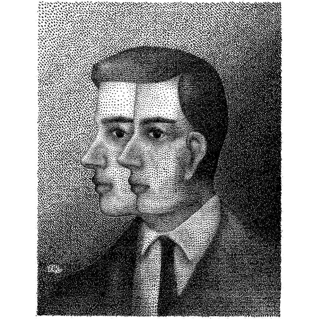 Double Face Man Picture, Original Ink Drawing, Unique Abstract ...