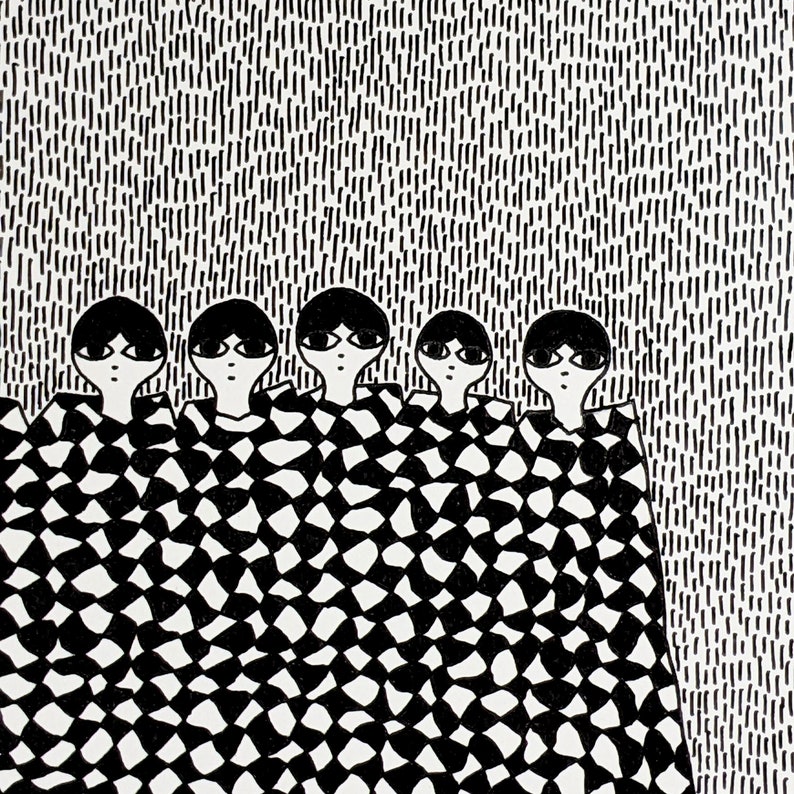 Checker People Picture, Original Ink Drawing, Unique Abstract Character ...