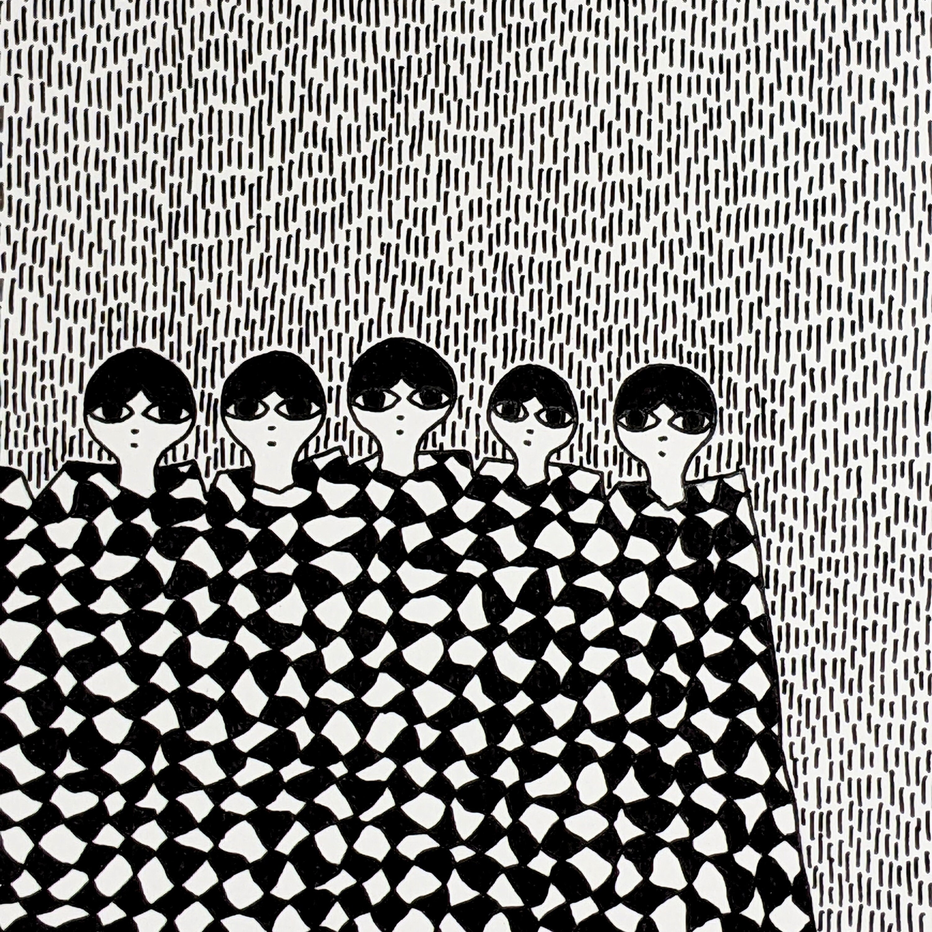 Checker People Picture, Original Ink Drawing, Unique Abstract Character ...
