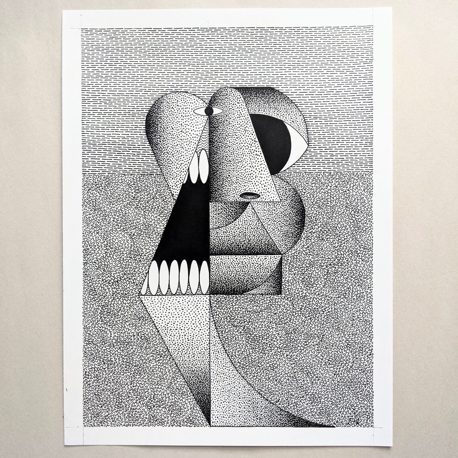 Cubist Style Stipple Portrait, Original Ink Drawing, Unique Abstract ...