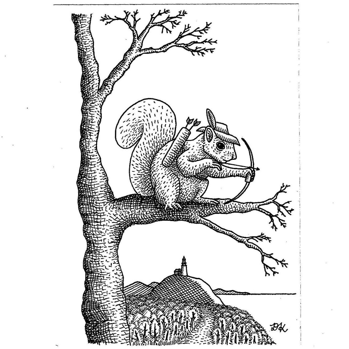 Squirrel Archer Fantasy Character, Original Ink Drawing, Unique ...