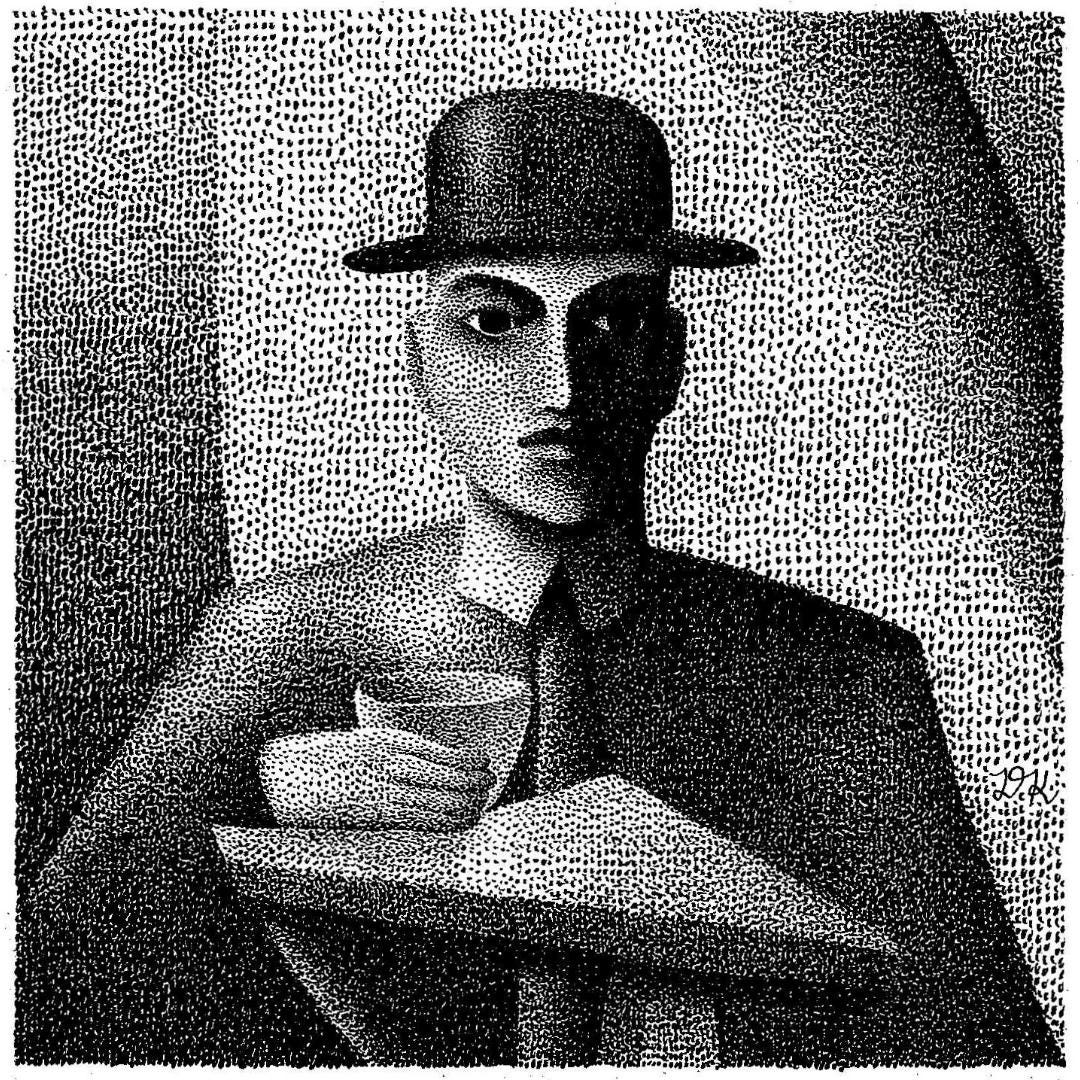 Cubist Man Cafe Stipple Art, Abstract Surreal Portrait, Original Ink ...