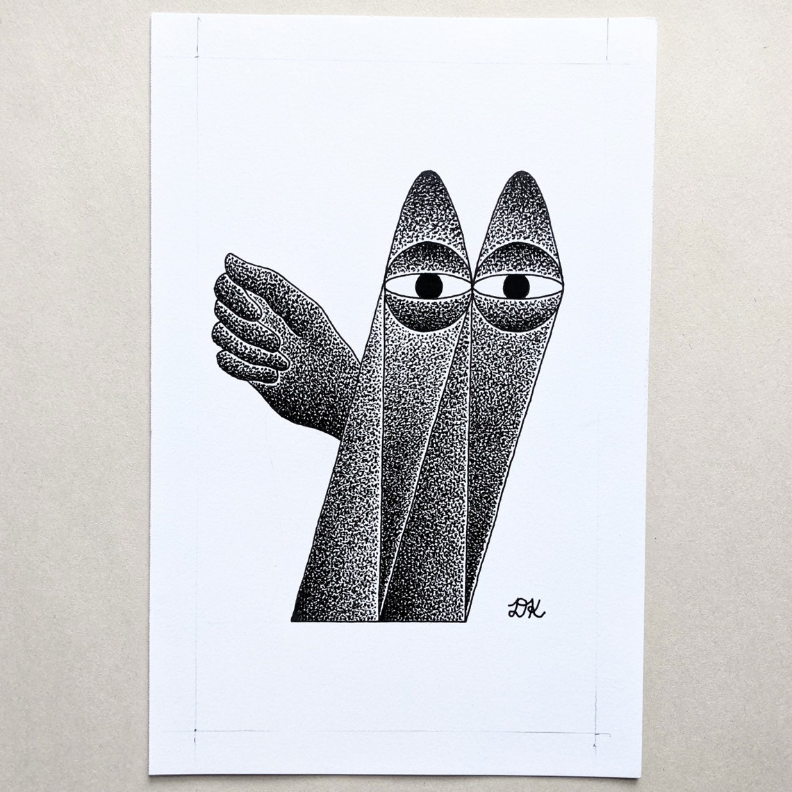 Abstract Stipple Portrait Picture, Original Ink Drawing, Unique Surreal ...