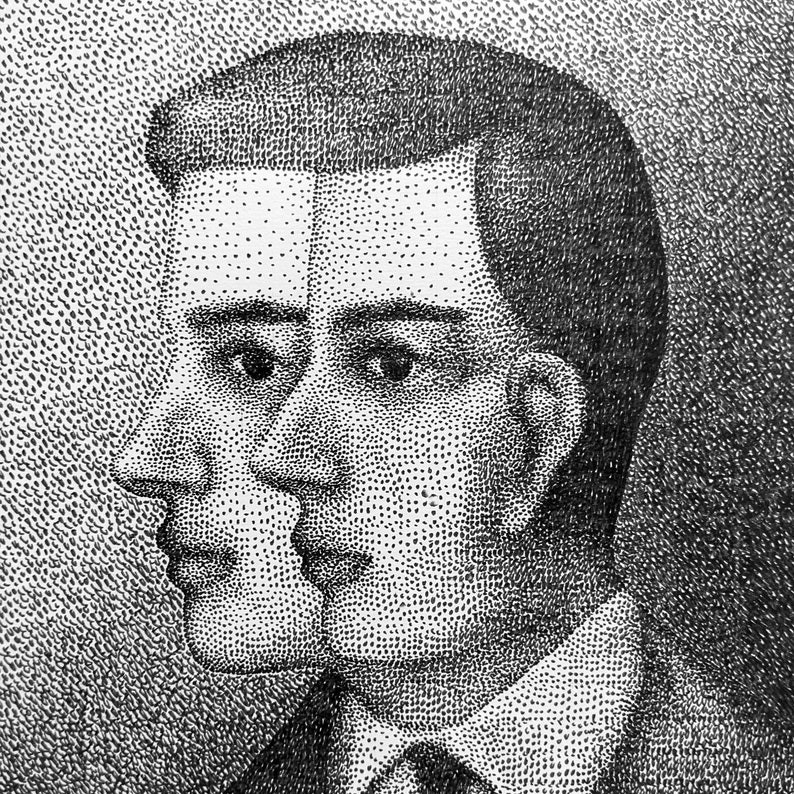 Double Face Man Picture, Original Ink Drawing, Unique Abstract ...