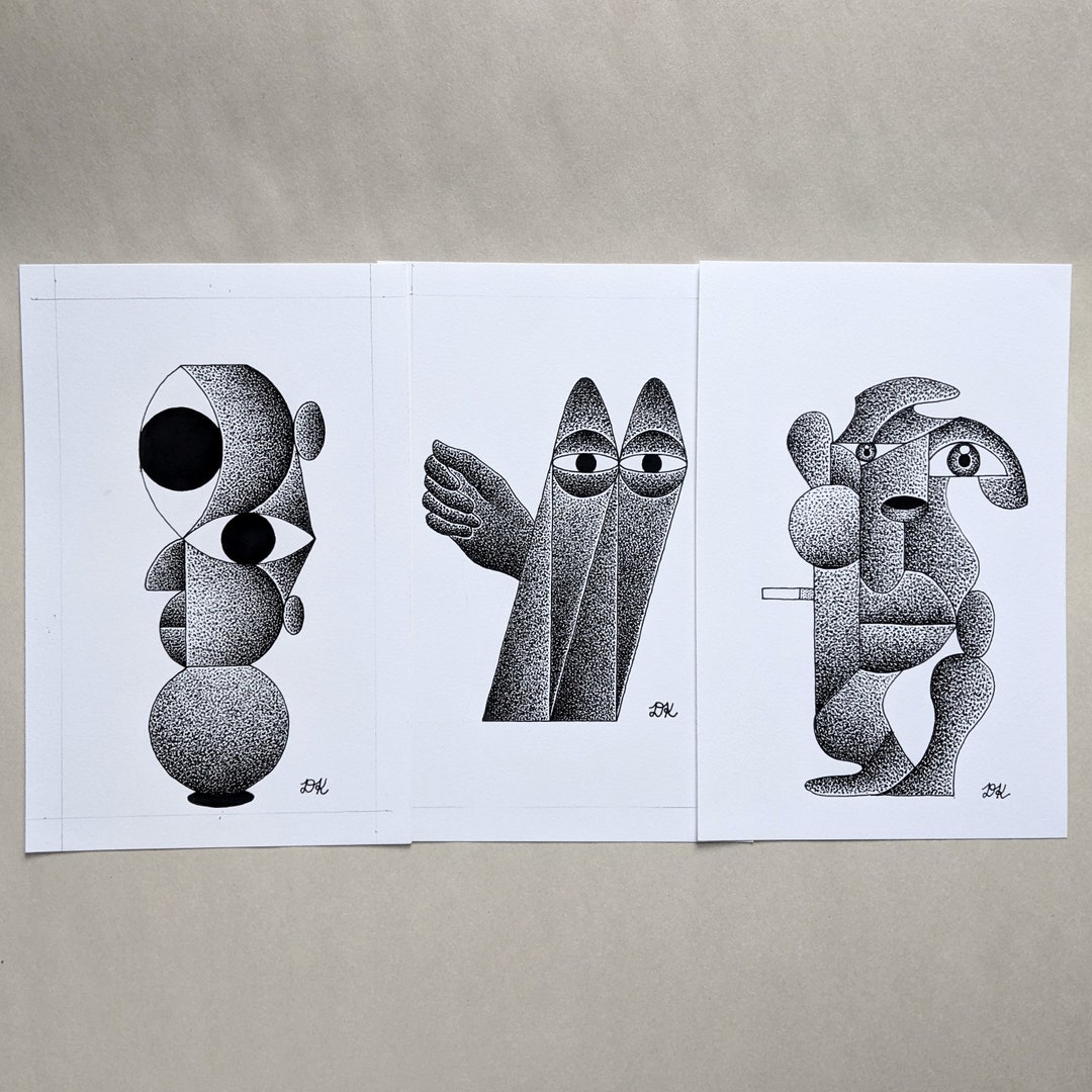 Abstract Stipple Portrait Picture, Original Ink Drawing, Unique Surreal ...