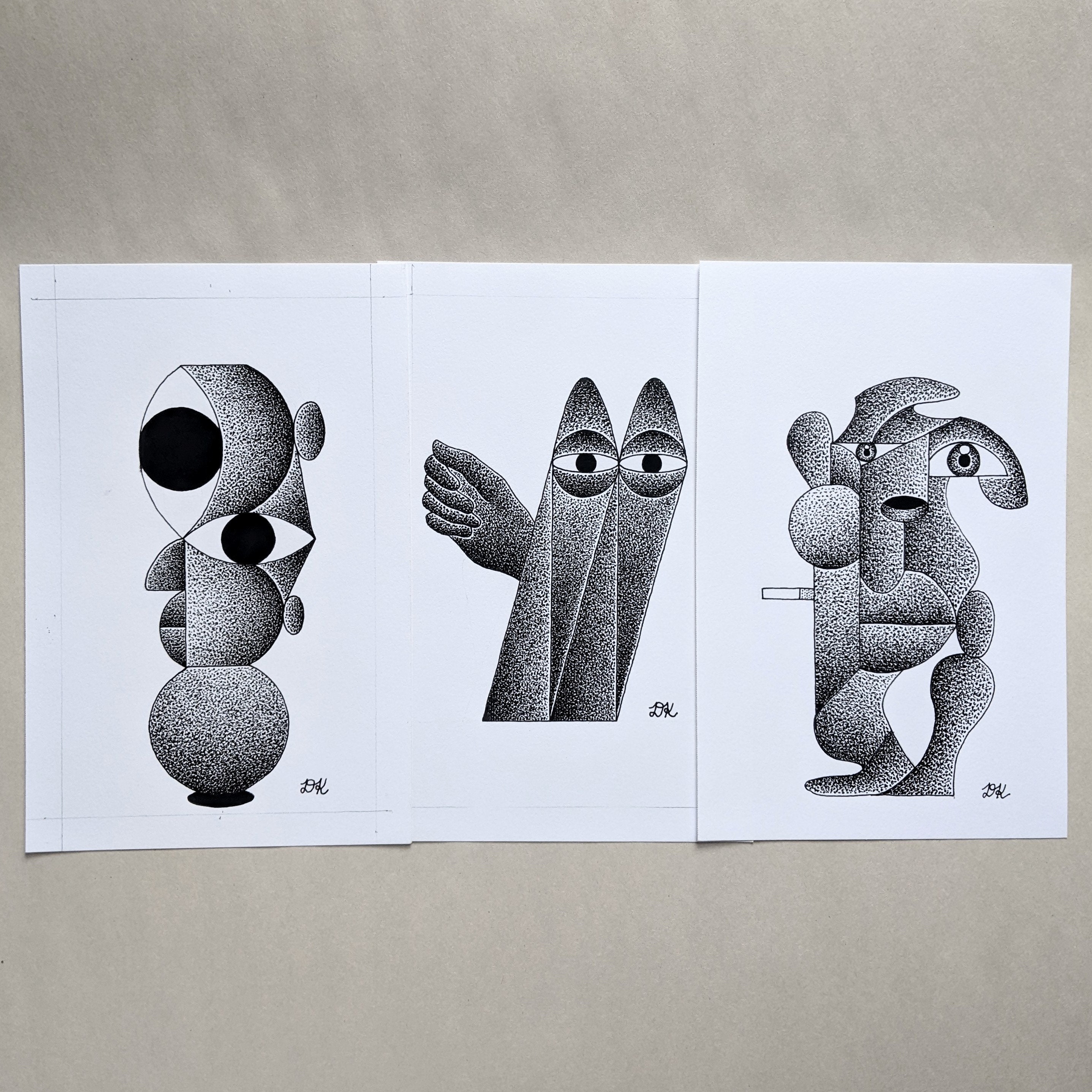 Abstract Stipple Portrait Picture, Original Ink Drawing, Unique Surreal ...